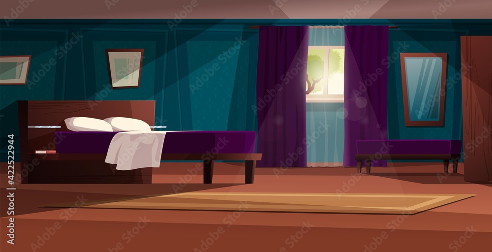 Bedroom modern interior with furniture vector cartoon illustration ...