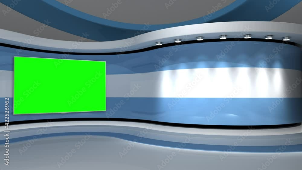 TV studio. Light blue background. Loop animation. News studio ...