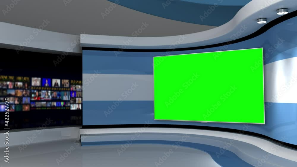 TV studio. Light blue background. Loop animation. News studio ...