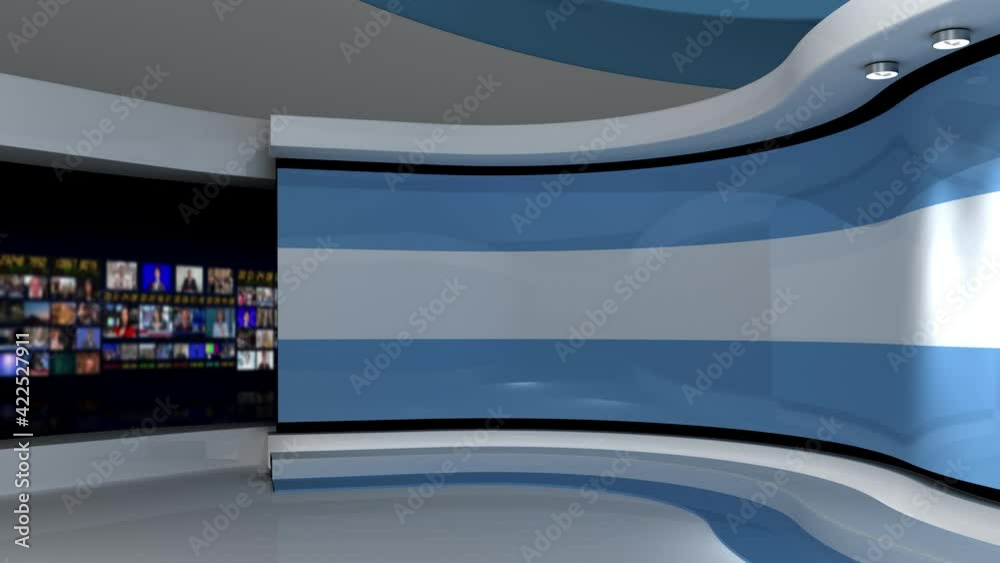 TV studio. Light blue background. Loop animation. News studio ...