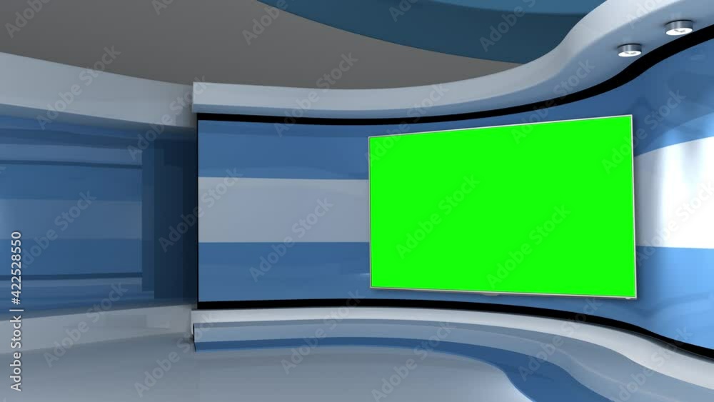 TV studio. Light blue background. Loop animation. News studio ...