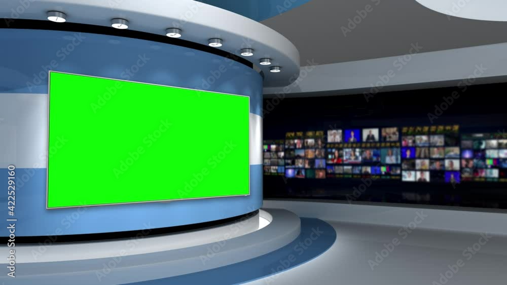 TV studio. Light blue background. Loop animation. News studio ...