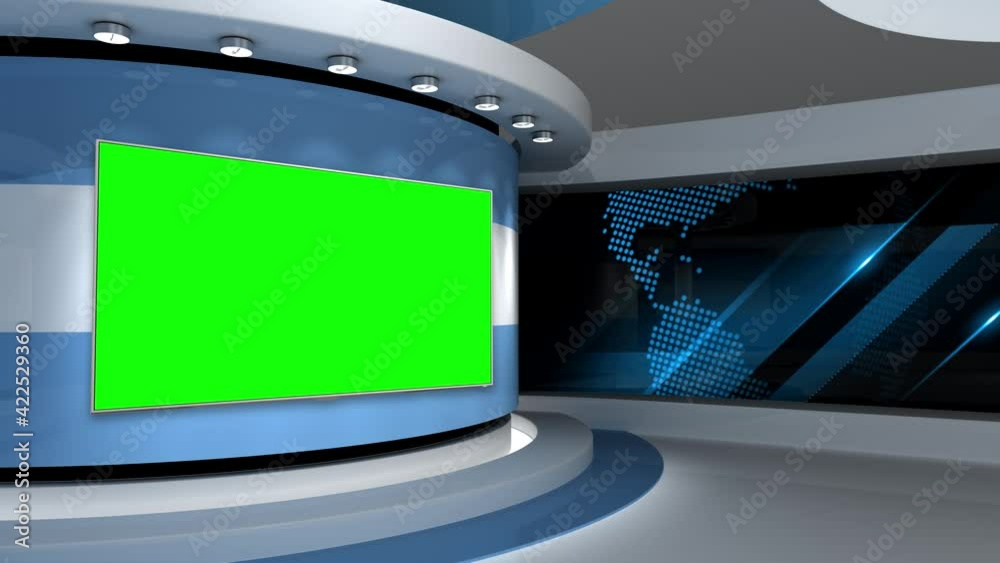 TV studio. Light blue background. Loop animation. News studio ...