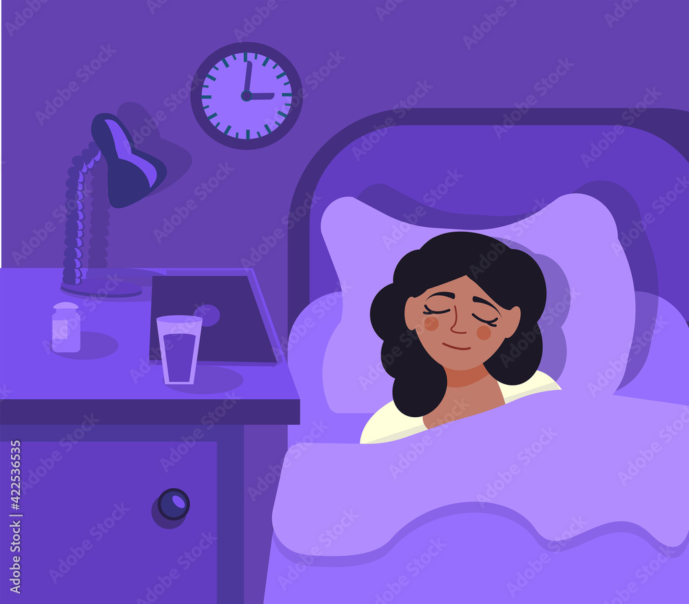 dark-skinned girl is sleeping peacefully in her bedroom. young African ...