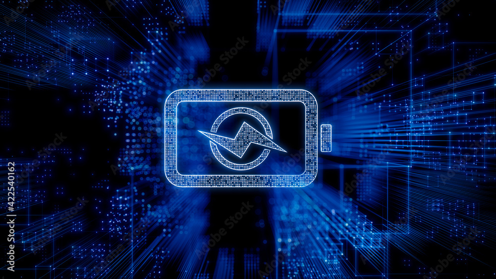 Energy Technology Concept with battery symbol against a Futuristic ...