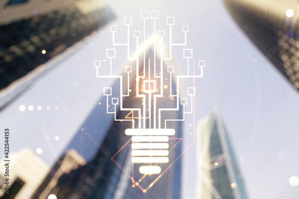 Virtual creative idea concept with light bulb and microcircuit ...