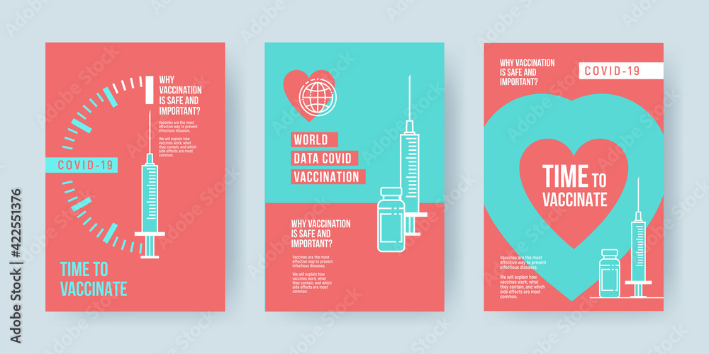 COVID-19 vaccination concept design. Set of covers, banners or posters ...