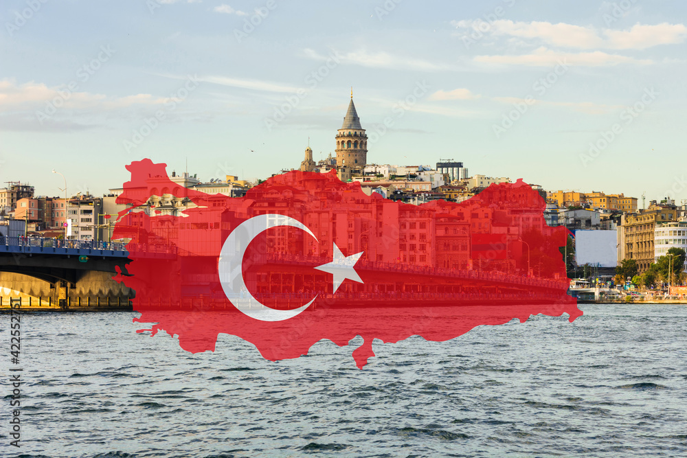 Outlines of the country of Turkey in the colors of the country's flag ...