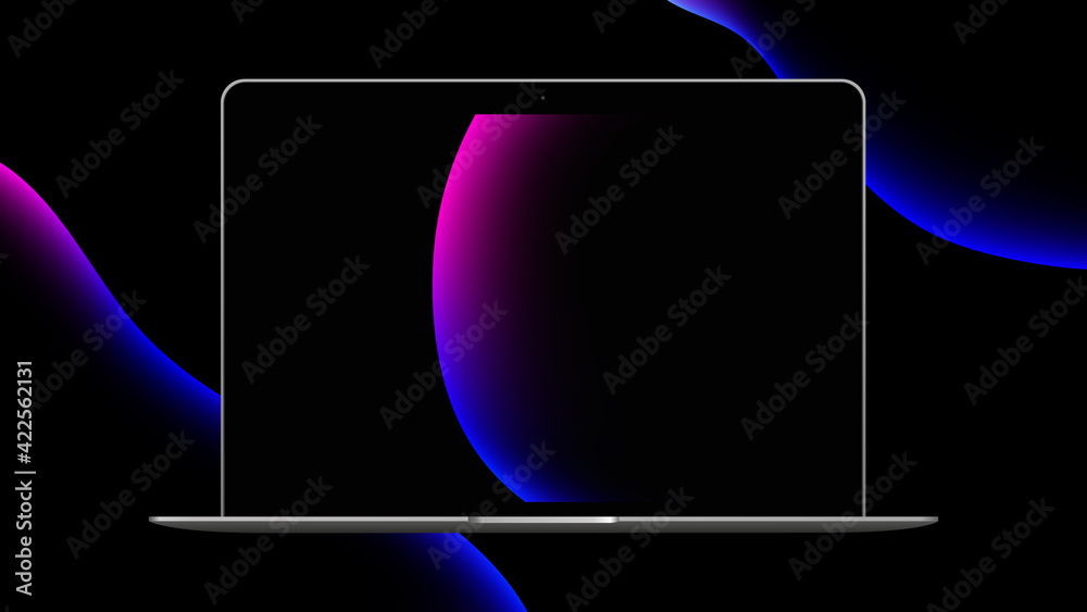 Macbook Presentation Slide. Slide with Laptop Mockup on liquid bubbles ...