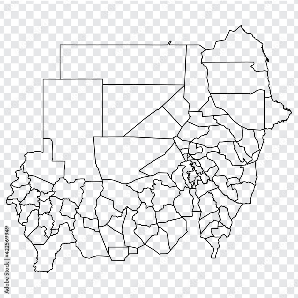 Blank map of Sudan. Districts of Sudan map. High detailed vector map ...