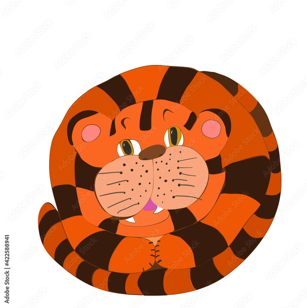 hand drawn picture of a tiger in a circle curled up into a ball Stock ...