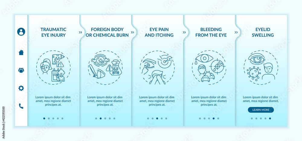 Emergency eye exam reasons onboarding vector template. Bleeding from ...