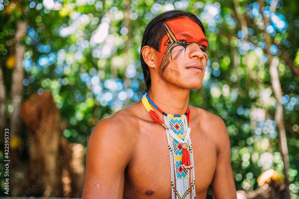 Indian from the Pataxó tribe smiling. Brazilian Indian from southern ...