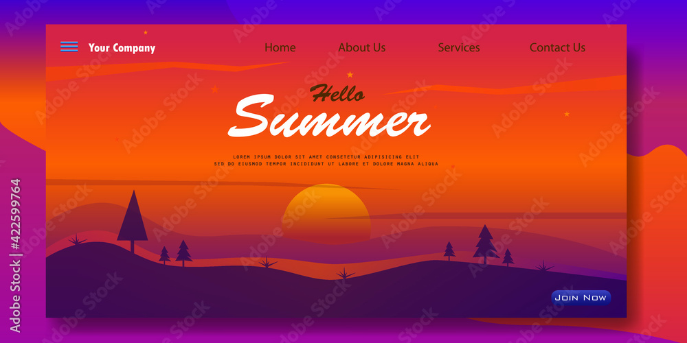 Landing Page Design. full color template. summer design Fluid backdrop ...