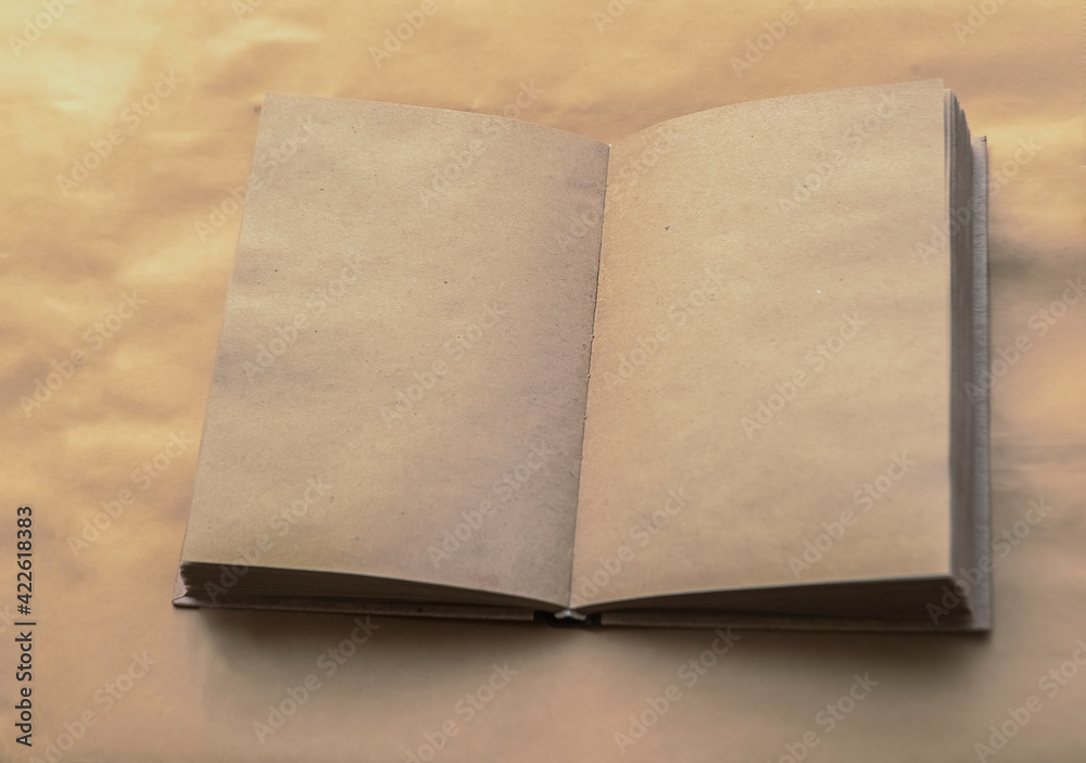 Open notebook with empty craft texture pages. Personal diary with empty ...
