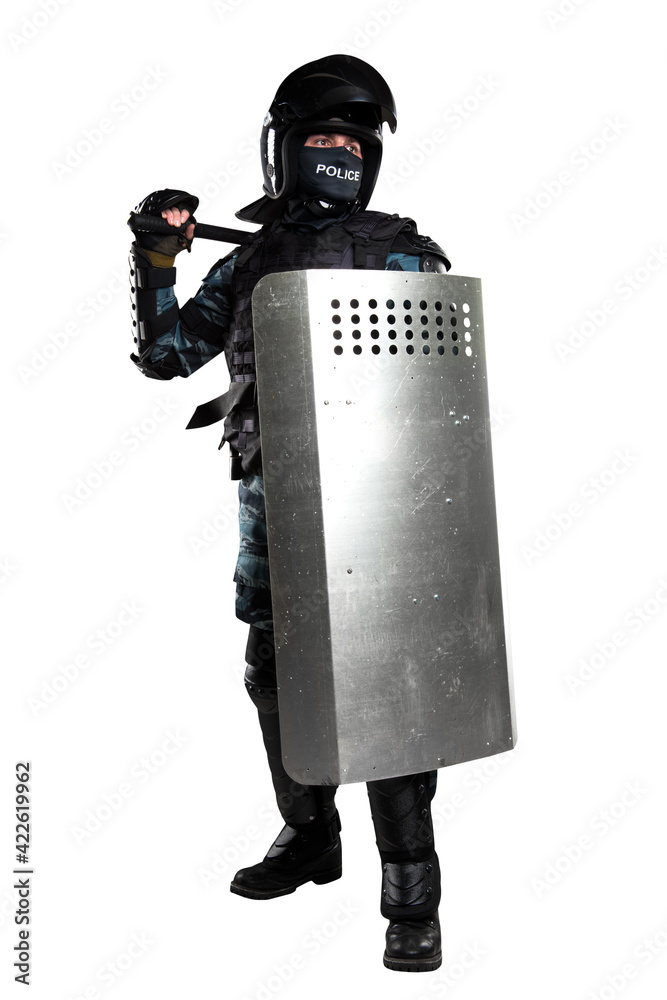 Foto Stock Soldiers in full uniform with armor, baton, protective ...