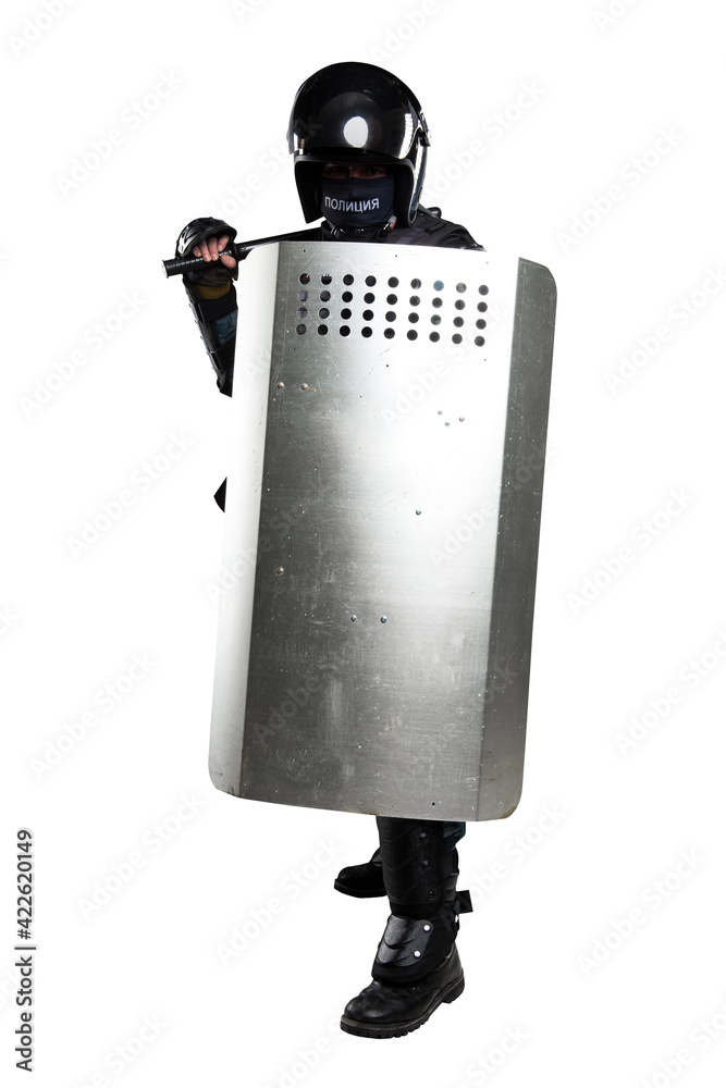 Soldiers in full uniform with armor, baton, protective shield. Uniform ...