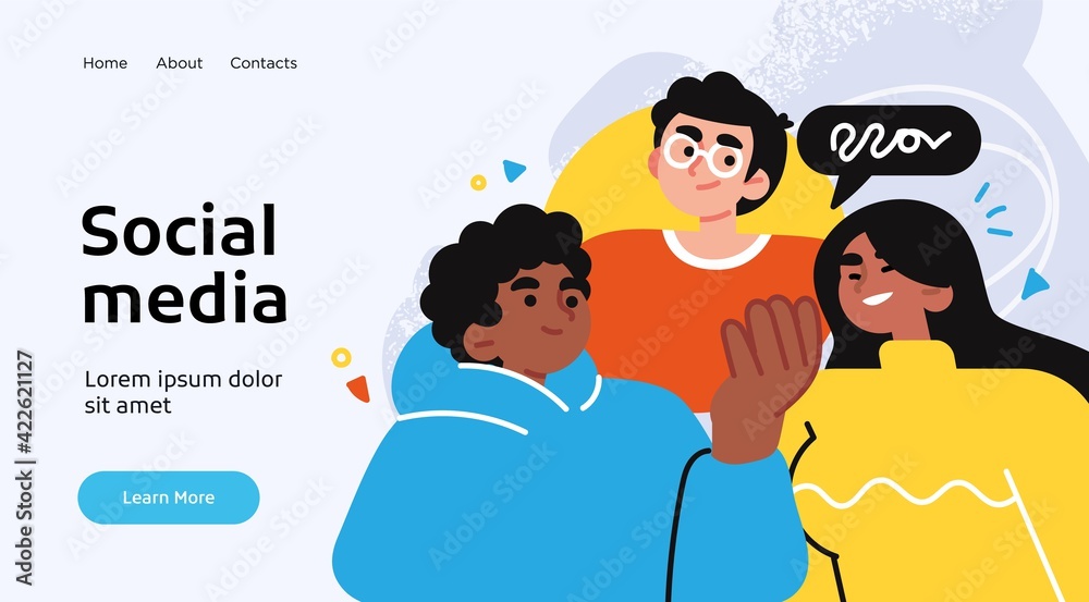Social media network and digital communication concept. Website Landing ...