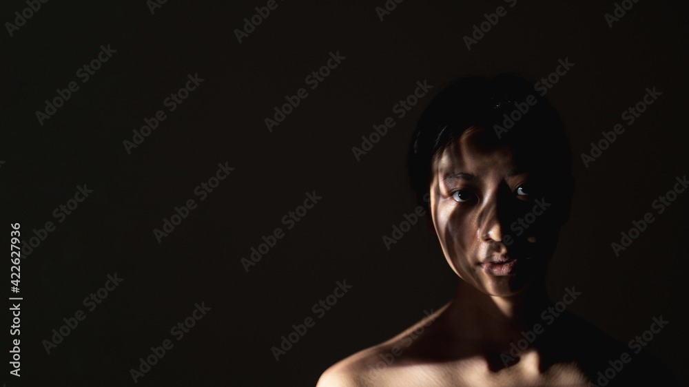 Female rights. Gender discrimination. Safety protection. Art portrait ...