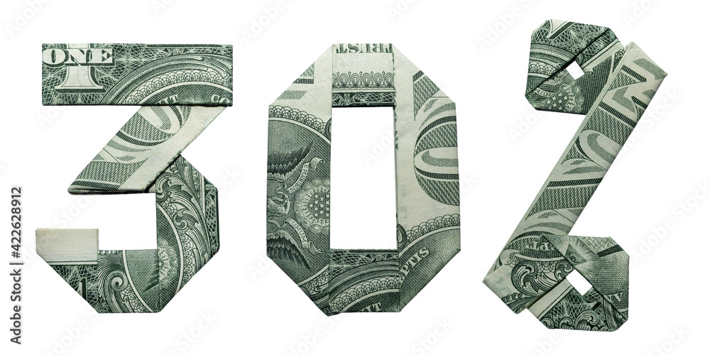30 Percents Sale Sign Collage Money Origami Folded with 3 Real One ...