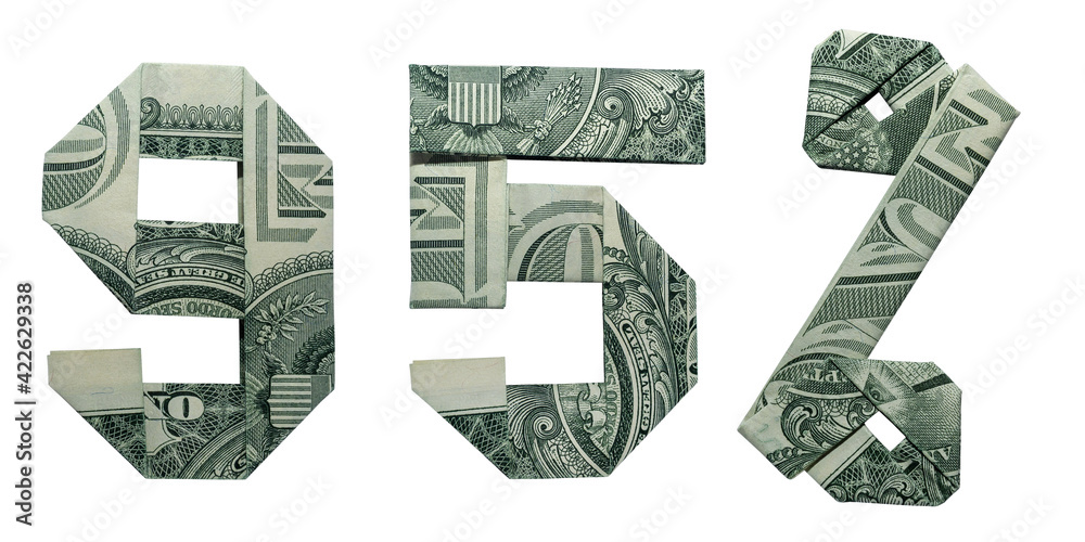 95 Percents Sale Sign Collage Money Origami Folded with 3 Real One ...