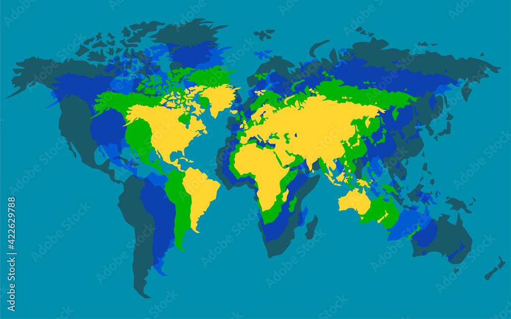Abstract world map with colorful overlaps. Vector illustration Stock ...