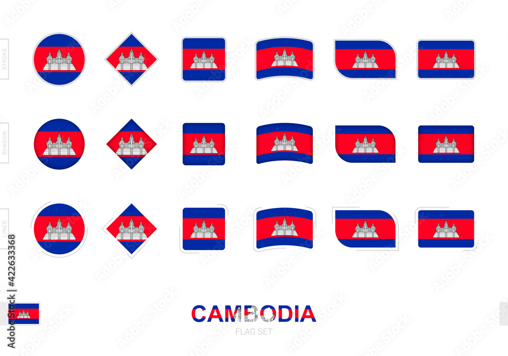Cambodia flag set, simple flags of Cambodia with three different ...