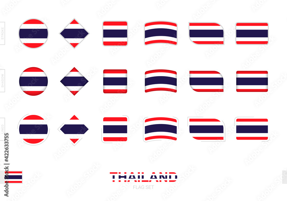 Thailand flag set, simple flags of Thailand with three different ...