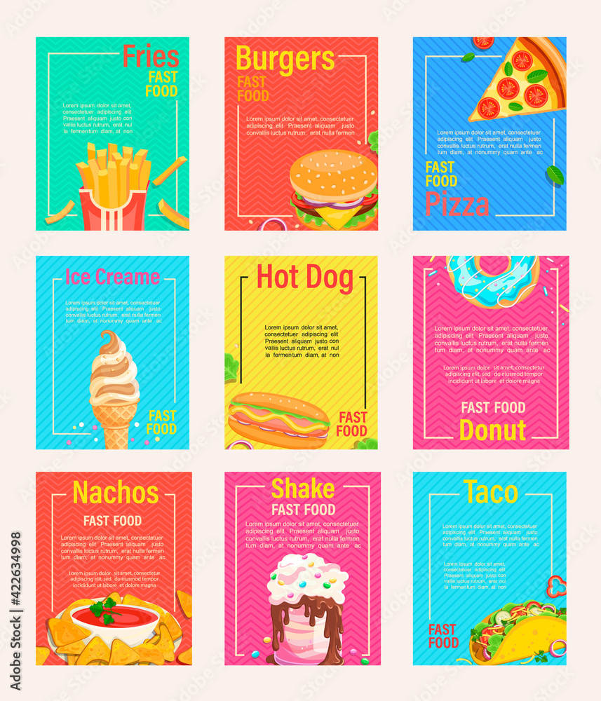 Big set of fast food shop menu pages for cafeteris,restaurant,bistro ...