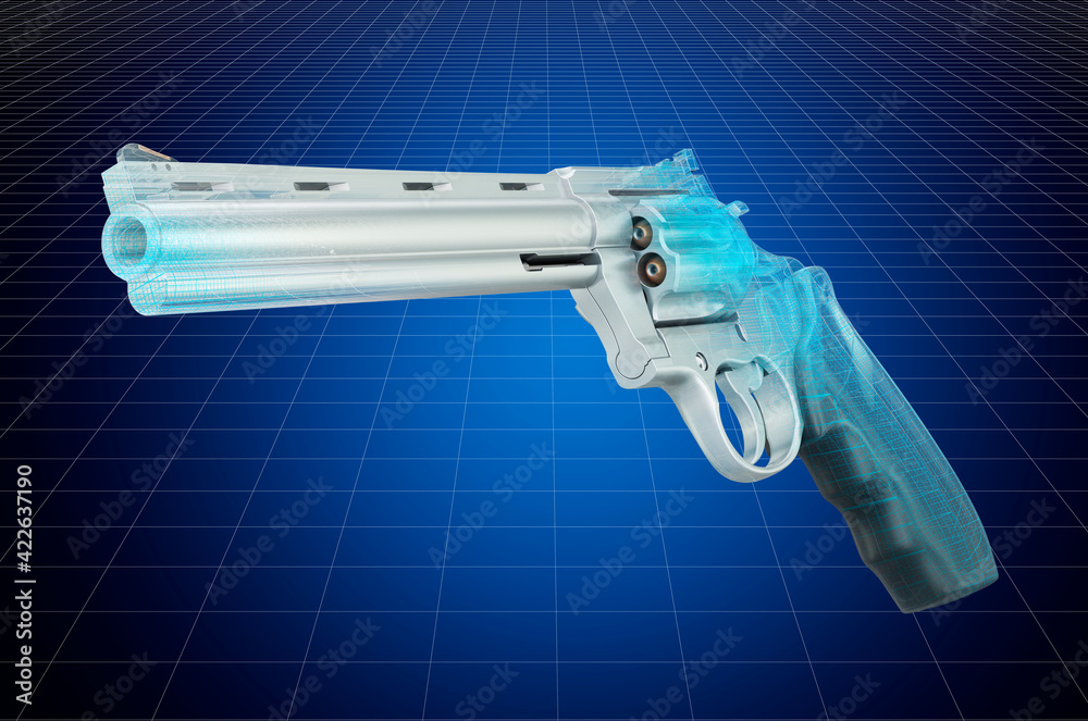 Visualization 3d cad model of revolver, blueprint. 3D rendering Stock ...