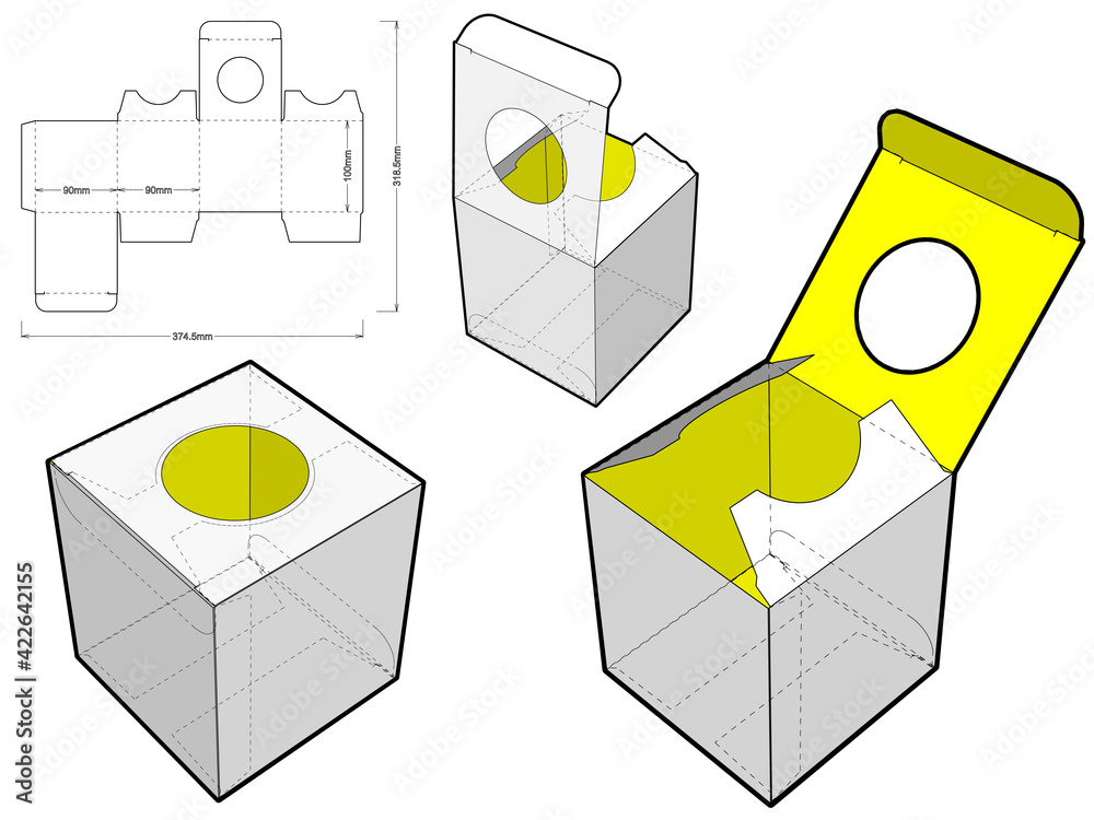 Simple Packaging Folding Box (Internal measurement 9x9x10cm) and Die ...