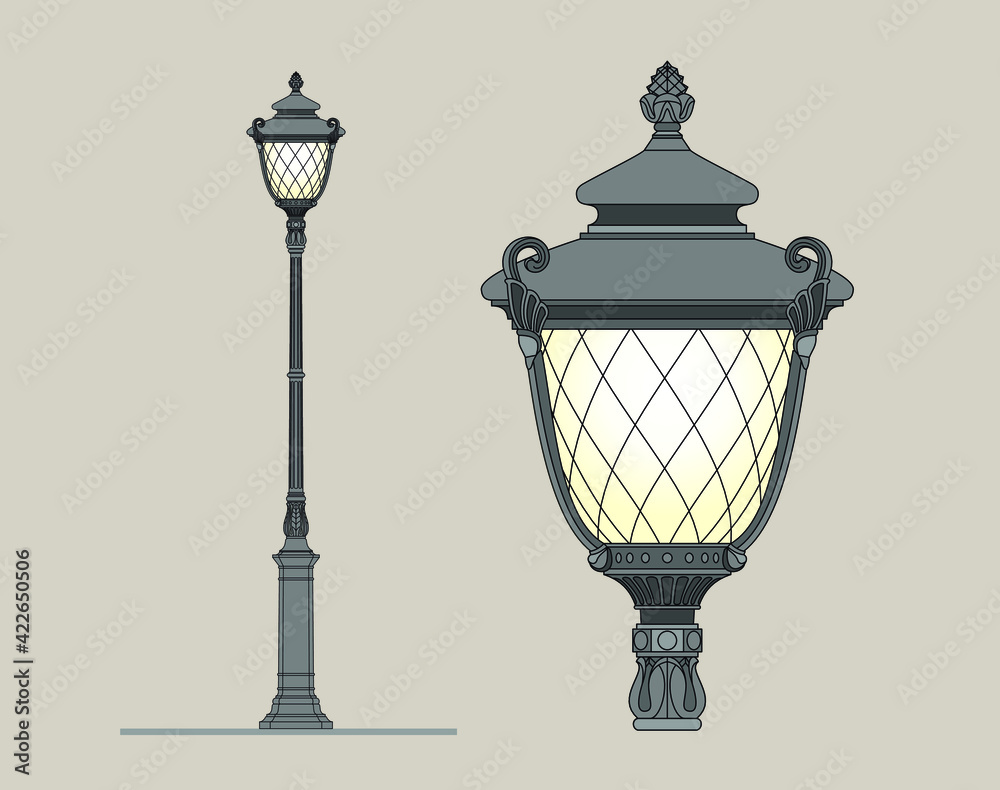 Classic street lamp. Outdoor lighting of the city. Urban design. Design ...