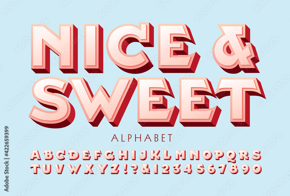 Nice and Sweet is a raised 3d alphabet style that has soft pastel pinks ...
