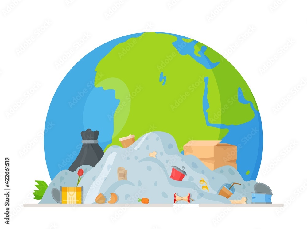 Vector illustration of garbage collection around the planet. The ...