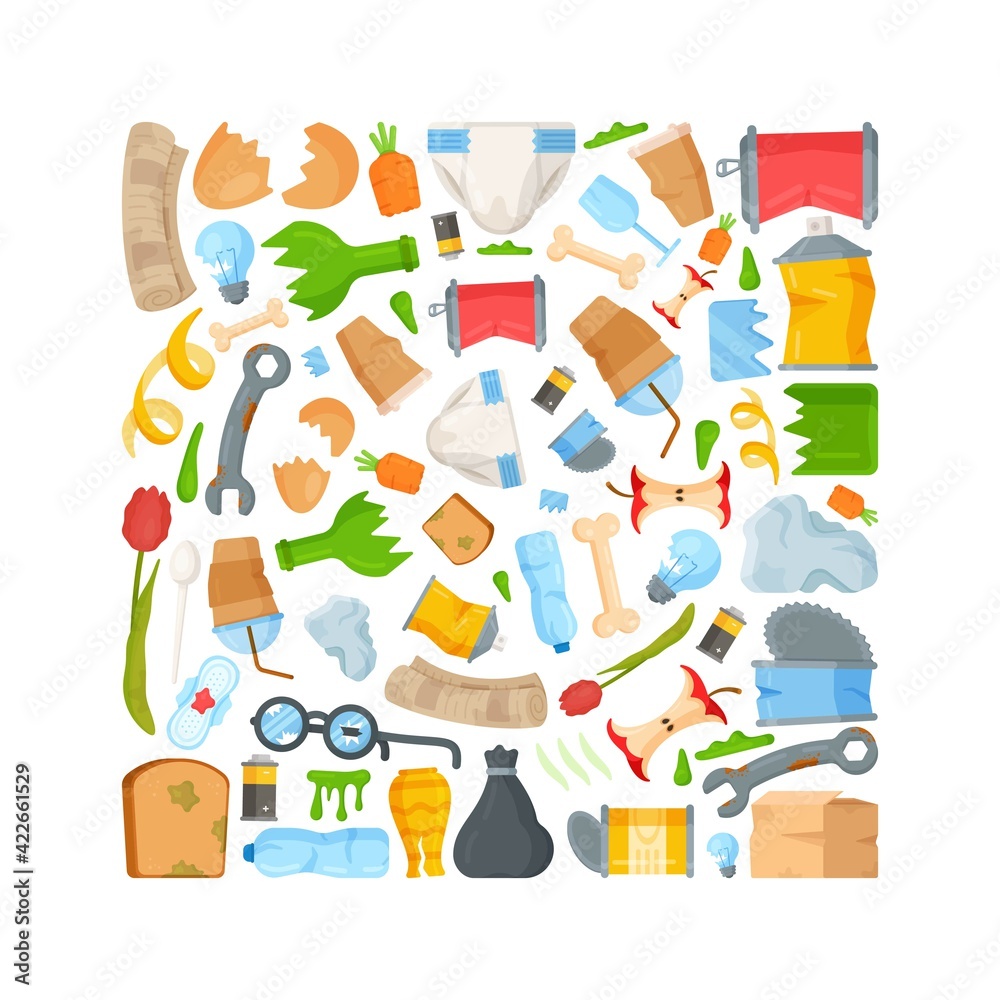 Waste and garbage pattern. Vector illustration of wallpaper made of ...