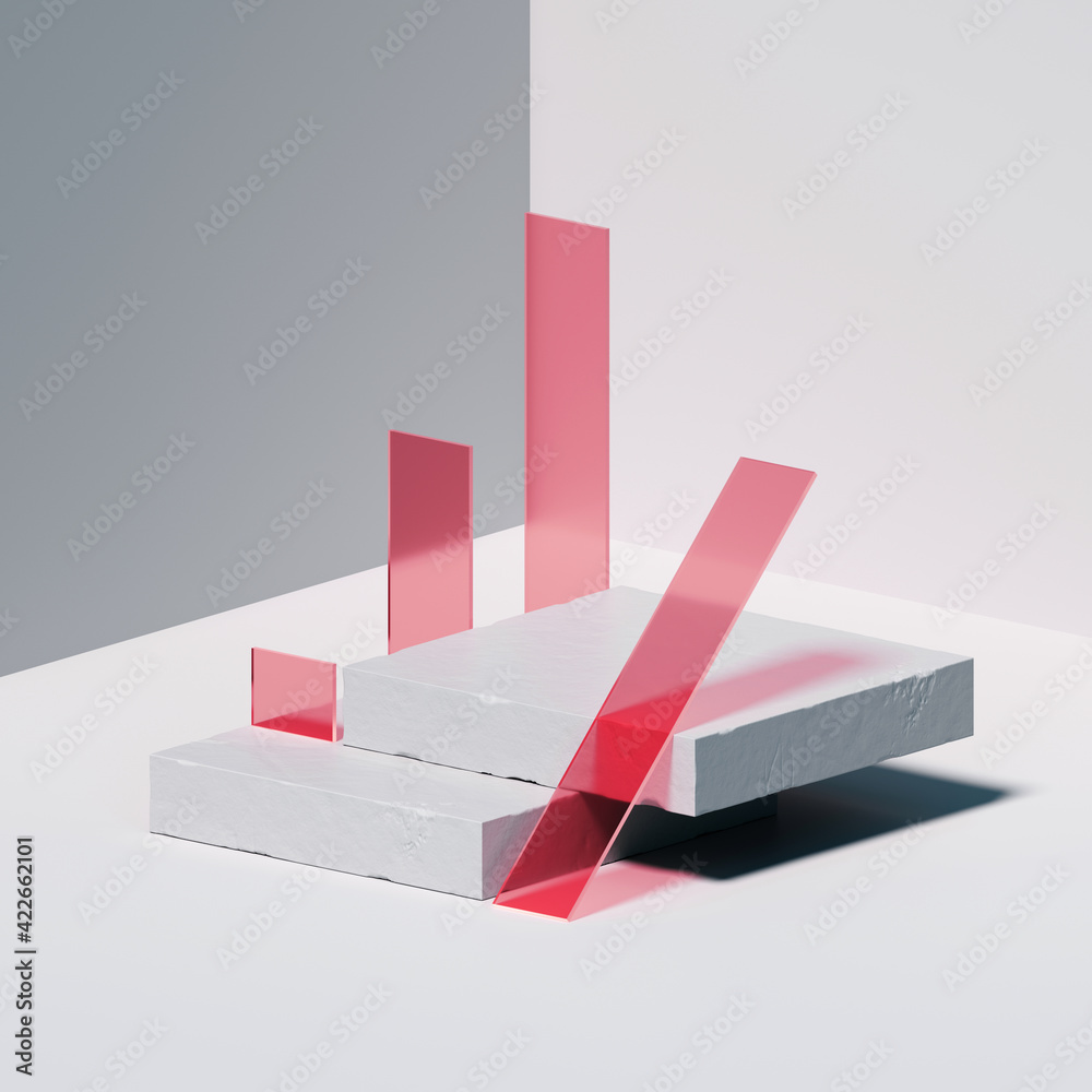 3d render, abstract background with white square concrete blocks and ...