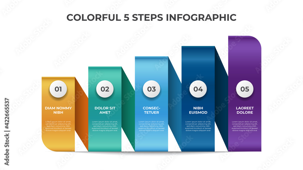 Colorful 5 points of steps with stair list layout design, infographic ...