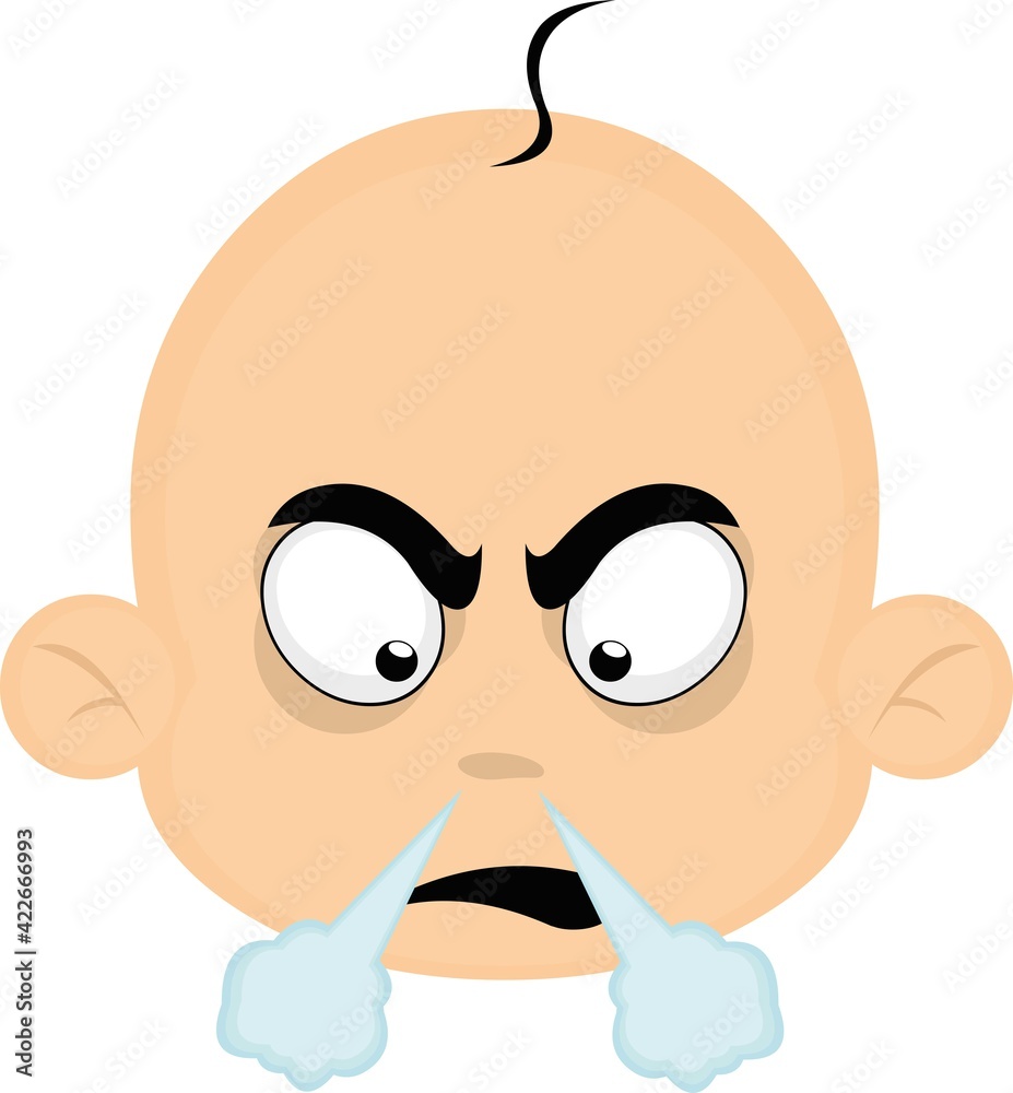 Vector emoticon illustration of a cartoon baby's head with an angry ...