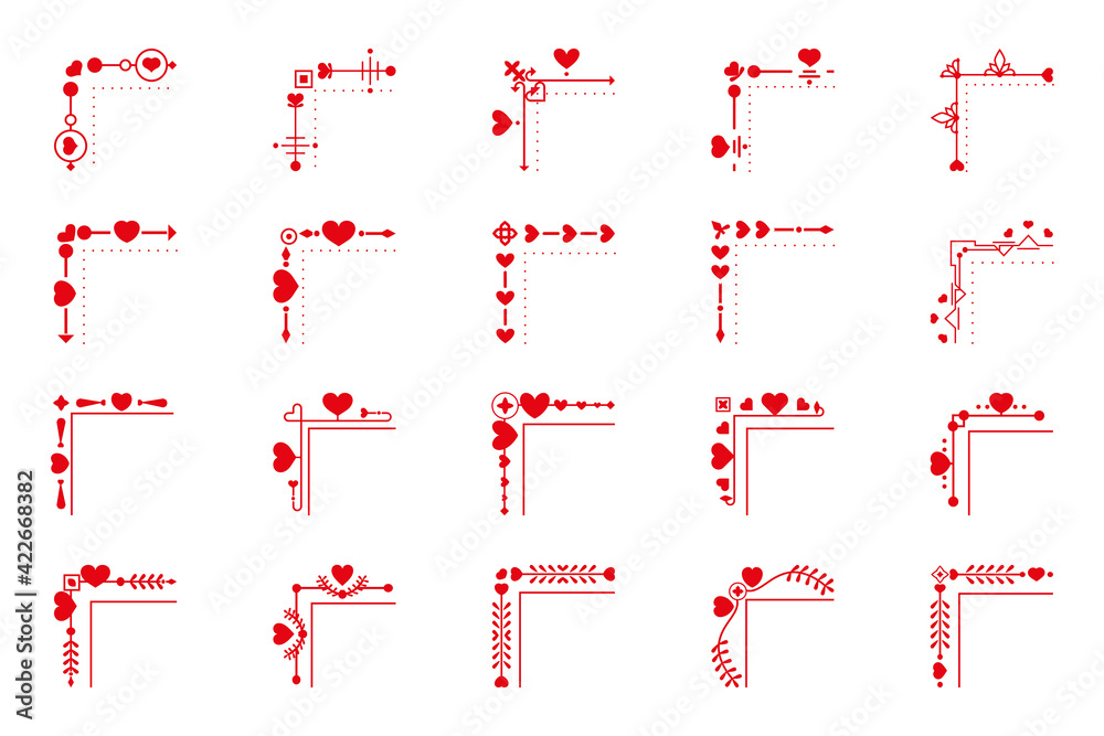 Vetor de Red corner with heart, line border icon set. Graphic ...