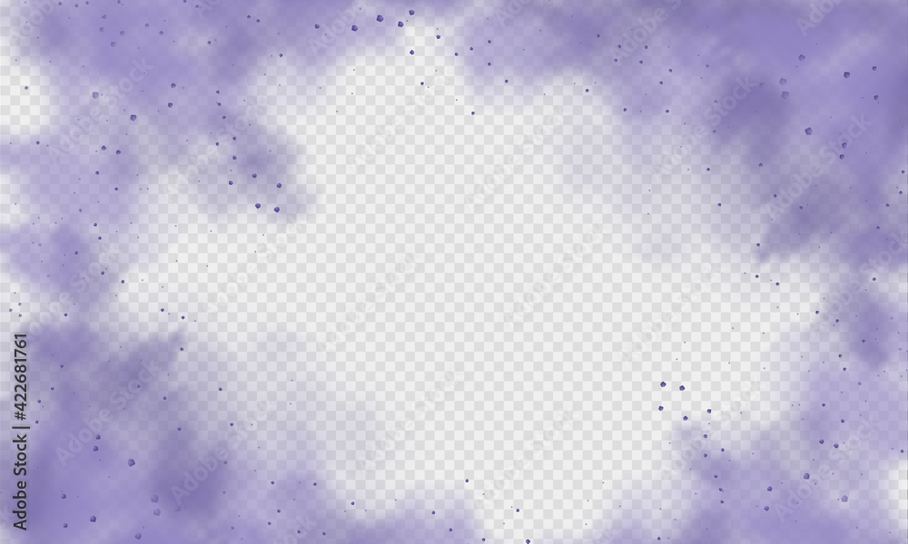 Purple dust or fog. Abstract purple powder explosion with particles ...