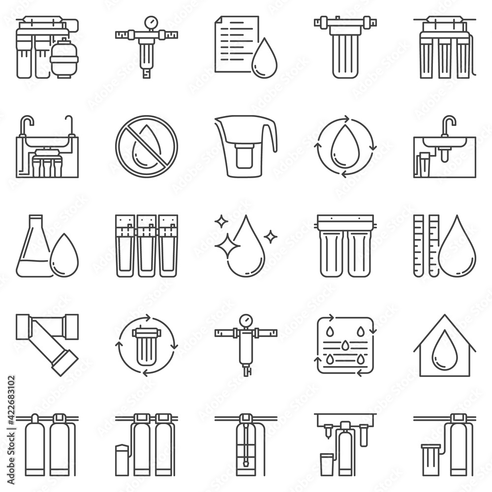 Water Treatment outline icons - vector filter vector signs Stock Vector ...