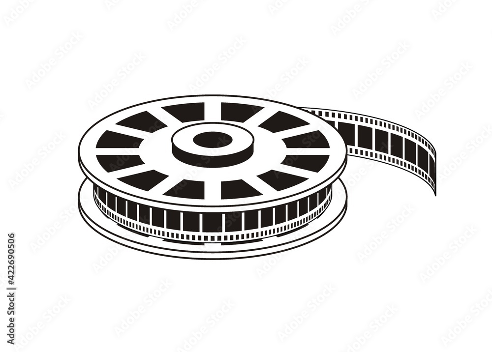 Film reel. Simple illustration in black and white with outline style ...