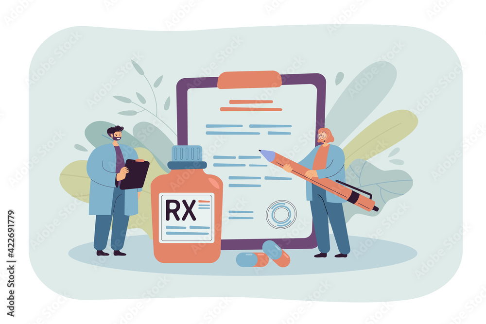 Vetor de RX prescription flat vector illustration. Cartoon tiny ...