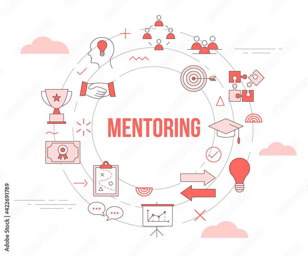 mentoring concept with icon set template banner with modern orange ...