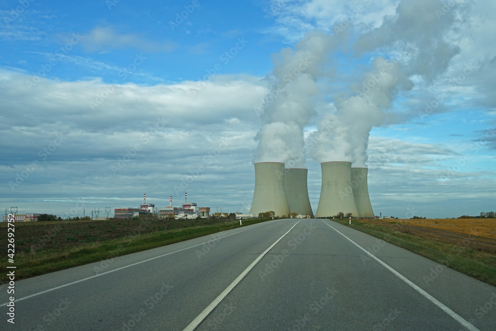 Temelin Nuclear power station plant with two atomic reactors and four ...
