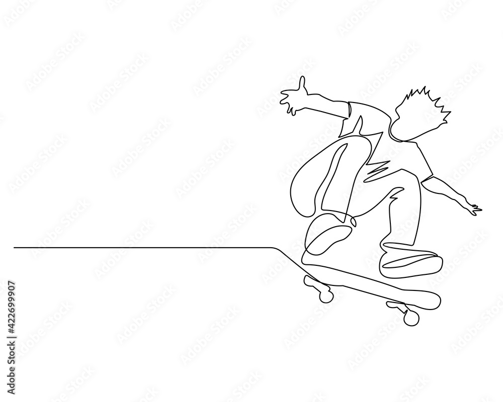 Skateboarder Continuous Line Art Drawing. Skateboarder Jump Line Art ...