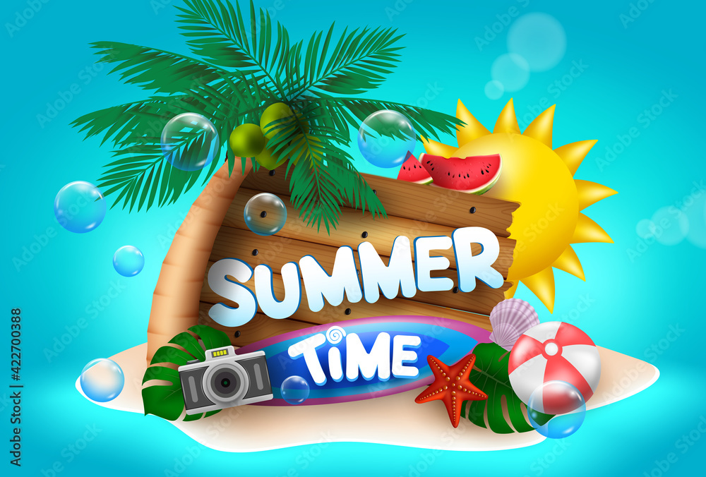 Summer time vector concept design. Summer time text in beach island ...