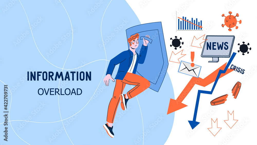 Information overload website interface design with business man holding ...