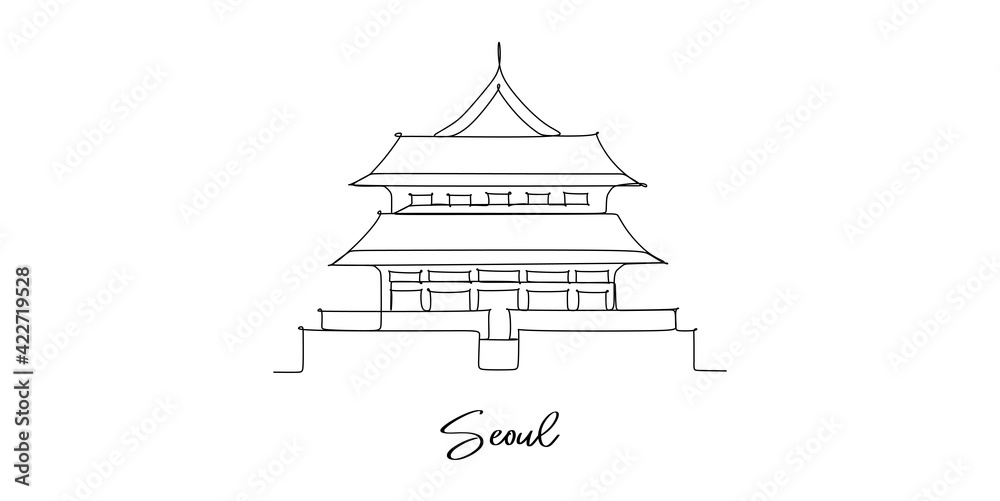 Gyeongbokgung palace landmark of Seoul. - continuous one line drawing ...