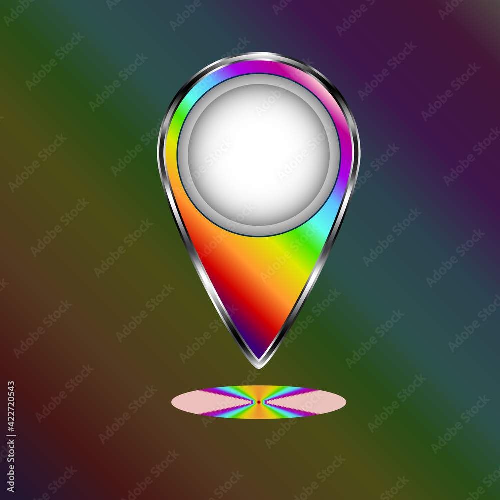 Rainbow colored map mark illustration with a metal outline. Idea for ...